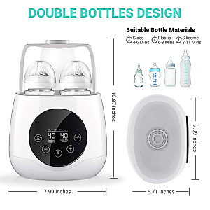 EIVOTOR 6 in 1 Baby Bottle Warmer, Double Bottle Steam Sterilizer Food Heater for Evenly Warm Breast Milk or Formula, LED Panel Control Real-time Display, BPA Free