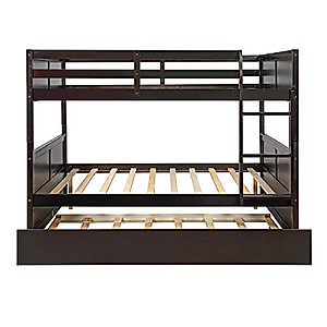 MERITLINE Full Over Full Bunk Bed with Trundle, Wood Bunk Bed with Twin Size Trundle, for Kids Teens Adults (Espresso)