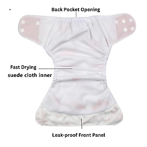 KaWaii Baby Reusable Cloth Diaper Bundle- 4 Printed Snap+8 Premium 5-Layer Diaper Inserts One Size Adjustable Newborn to Potty Trained Toddler, Lazy Fox