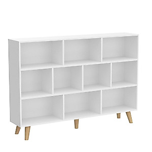 IOTXY Wooden Open Shelf Bookcase - 3-Tier Floor Standing Display Cabinet Rack with Legs, 10 Cubes Bookshelf, Warm White