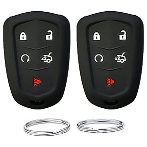 Silicone Key Fob Cover case Compatible with 2014-2019 Cadillac ATS CT6 CTS SRX XT5 XTS Escalade Escalade ESV .Part Number：‎HYQ2AB HYQ2EB（5 Buttons） (Black+Black)