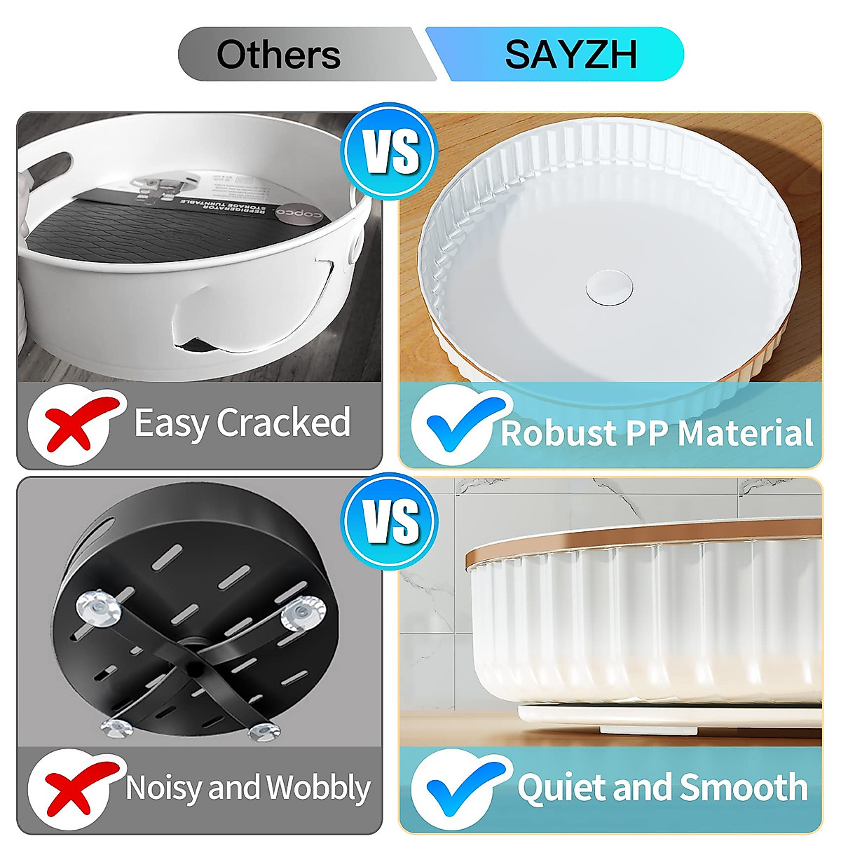 Lazy Susan Organizer, Rotating Spice Rack Turntable for Storage Kitchen Cabinet Pantry Fridge Bins Can Jars (White - 10 inch)