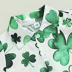 Youweixiong Toddler Baby Boy St. Patrick's Day Outfits Clover Short Sleeve Button Down Shirt Top Solid Shorts Set Summer Clothes 2Pcs (White, 4-5 Years)