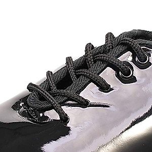 DKZSYIM Tap Shoes Patent Leather Full-Sole Lace-up Dancing Shoes for Girls, Women and Men,Model WX-QD,Black, 9.5 B(M) US