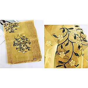 Alysee Women Soft Warm Silk&Wool Mixed Embroidered Scarf Shawl Headwrap Mustard Yellow