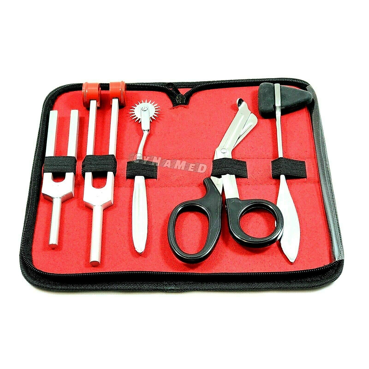New 5 Piece Student Diagnostic Kit - Reflex Taylor Hammer and Tuning Fork Set C 128 and C 512. Includes Wartenberg Pinwheel, Premium Steel Bandage Scissor 7.5” Black