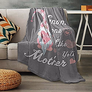 Possta Decor Mother's Day Cute Gnomes with Love Heart Throw Blanket, Lightweight Cozy Warm Throws Grey Backdrop, Super Soft Fuzzy Plush TV Blankets for Living Room Bedroom Bed Couch Chair