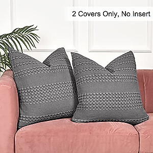 PHF 100% Cotton Waffle Weave Euro Shams 26" x 26", 2 Pack Elegant Home Decorative Euro Throw Pillow Covers for Bed Couch Sofa, Dark Grey/Charcoal Gray