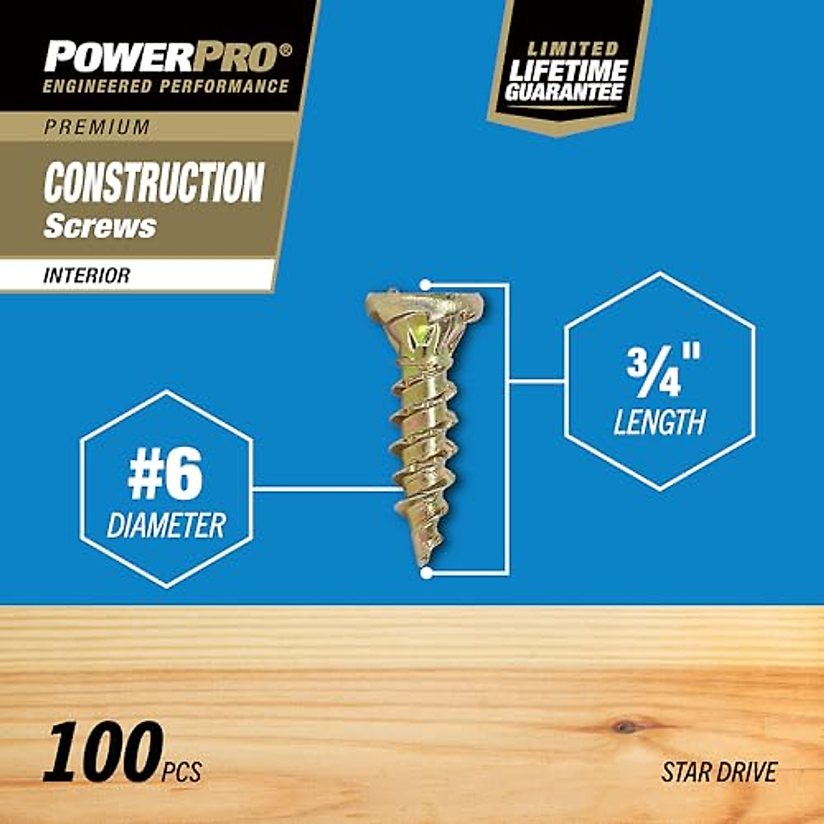 Power Pro Premium Interior Construction Screws (#6 x 3/4") - 100pc