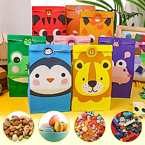 VGOODALL 54PCS Party Favor Bags, Animal Goodie Bags Paper Gift Bags with Stickers Treat Bags Return Gift Bags for Kids Birthday Party Supplies 4.7" x 3.1" x 8.7"