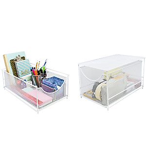 Sorbus® Cabinet Organizer Set—Mesh Storage Organizer with Pull Out Drawers—Ideal for Countertop, Cabinet, Pantry, Under the Sink, Desktop and More (White Two-Piece Set)