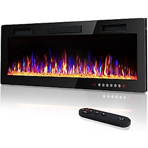 Vitesse 60 inch Ultra-Thin Electric Fireplace in-Wall Recessed and Wall Mounted Fireplace Heater,Linear Fireplace with Multicolor Flame,Timer,Low Noise,750/1500W,Touch Screen & Remote Control(60’’)