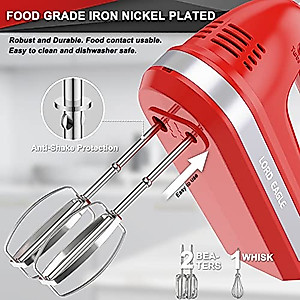 Lord Eagle Electric Hand Mixer Mini, 300W Power Handheld Mixer Kitchen for 5-Speed Baking Cake Egg Cream Food Beaters Whisk, with Snap-On Storage Case, Red