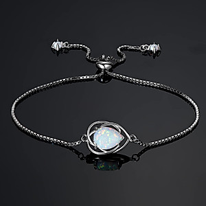 YUNKAI 925 Sterling Silver Opal Bracelet, Adjustable Bracelets for Women, Jewelry Gifts for Her Birthday Christmas Mothers Day