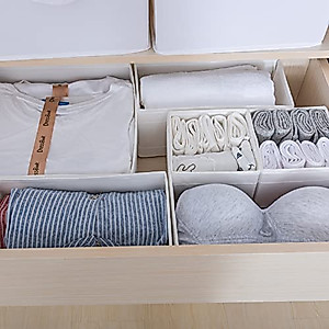 Rectangular Soft Fabric Dresser Drawer Organizer Closet Storage Organizer Bin Drawer Dividers for Lingerie, Bras, Socks, Leggings, Clothes, Purses, Scarves (White-large)