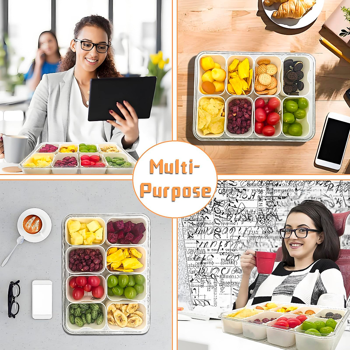 BOYUANSCH 8-Compartment Snackle Box | Portable Divided Food Storage Container & Serving Tray | Travel Snack Container | Great for Parties, Travel & Daily Use