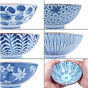 Japanese Handcrafted Rice Bowl, Authentic Mino Ware Pottery, Aie gawari Chawan, set of 5