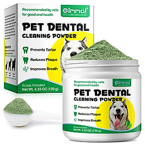 Dog Dental Powder, 120g Teeth Cleaning Powder for Dogs, Breath Freshener with Probiotics Improve Bad Breath, Remove Plaque & Tartar - Pets Dental Care Supplement for Dogs - 4.23 OZ/Scoop Included