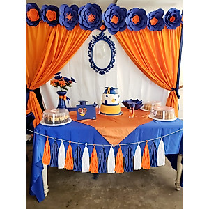 15PCS Navy Blue Orange White DIY Party Tassel Garland Paper Banner Streamer Backdrop for Graduation Astros Birthday Wedding Baby Shower Nursery Classroom Garland Tassel Hanging Decoration