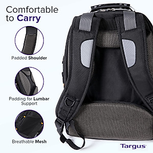 Targus Drifter II Backpack Design for Business Professional Commuter with Large Compartments, Durable Water Resistant, Hidden Zip Pocket, Protective Sleeve fits 17-Inch Laptop, Black/Gray (TSB239US)