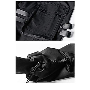 MOKEWEN Men's Multi Straps Cargo Pockets Streetwear Jogger Ankle Ninth Pants with Elastic Waist Drawstring Black W 32-33