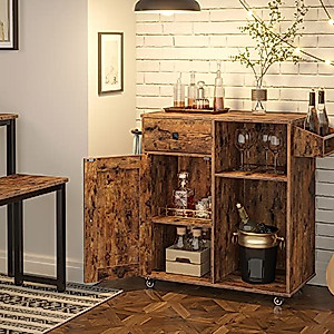 HOOBRO Kitchen Island, Kitchen Storage Cabinet with Drawer, Kitchen Cart with Spice Rack and Towel Rack, Saving Space, Easy Assembly, for Kitchen, Living Room, Rustic Brown BF12ZD01