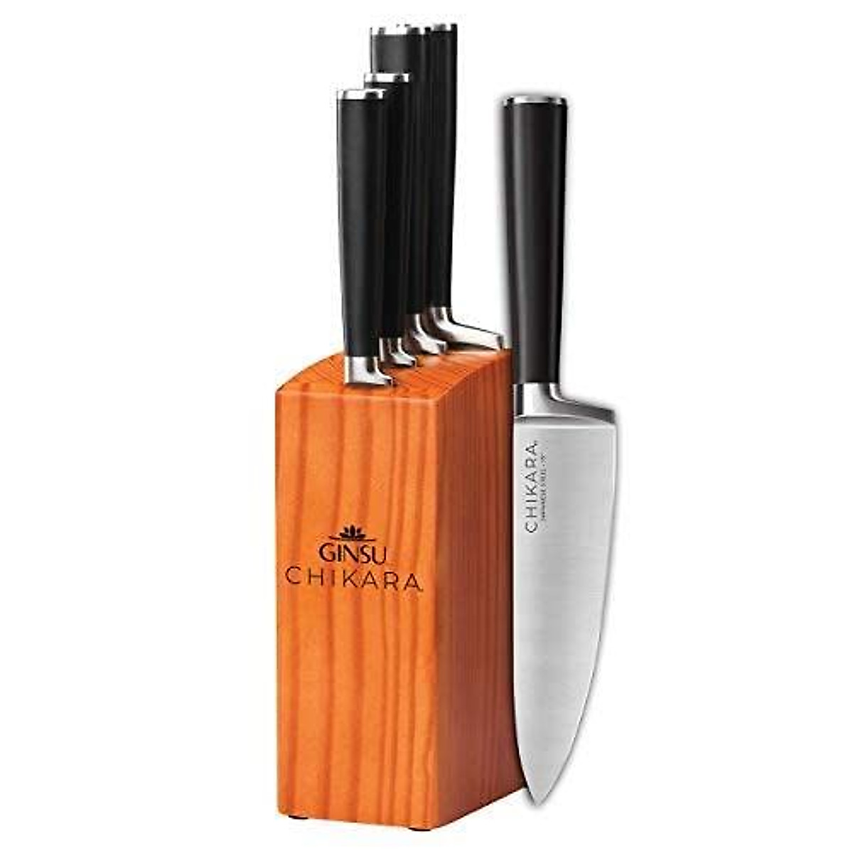 Ginsu Chikara Series Forged 5-Piece Japanese Steel Knife Set – Cutlery Set with 420J Stainless Steel Kitchen Knives – Toffee Finish Block, 07135DS