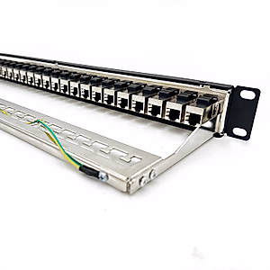 ETS 24-Port CAT6A FTP Shielded 1U Patch Panel 19-Inch Loaded w/Tool-Less Keystone Jacks Rackmount or Wallmount
