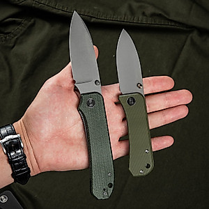 WeKnife Big Banter Pocket Knife for EDC, Ben Petersen Folding Knife with 3.69”CPM 20CV Blade Canvas Micarta Handle, Titanium Thumb Stud Opener WE21045-2 (Green)