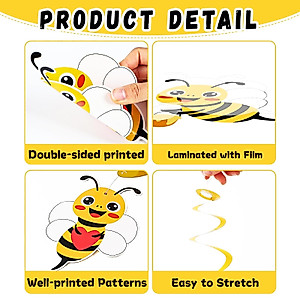 Qyeahkj 84 Pcs Bee Party Decorations Bumble Bee Baby Shower Birthday Party Decorations Hanging Swirl Foil Ceiling Streamers First Bee Themed Party Supplies for Kids Birthday Bee Day Classroom Decor