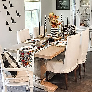 ARKENY Halloween Table Runner 13x72 Inches,Pumpkin Flower Spider Web Bat Seasonal Farmhouse Indoor Kitchen Dining Table Decorations for Home Party AT291-72