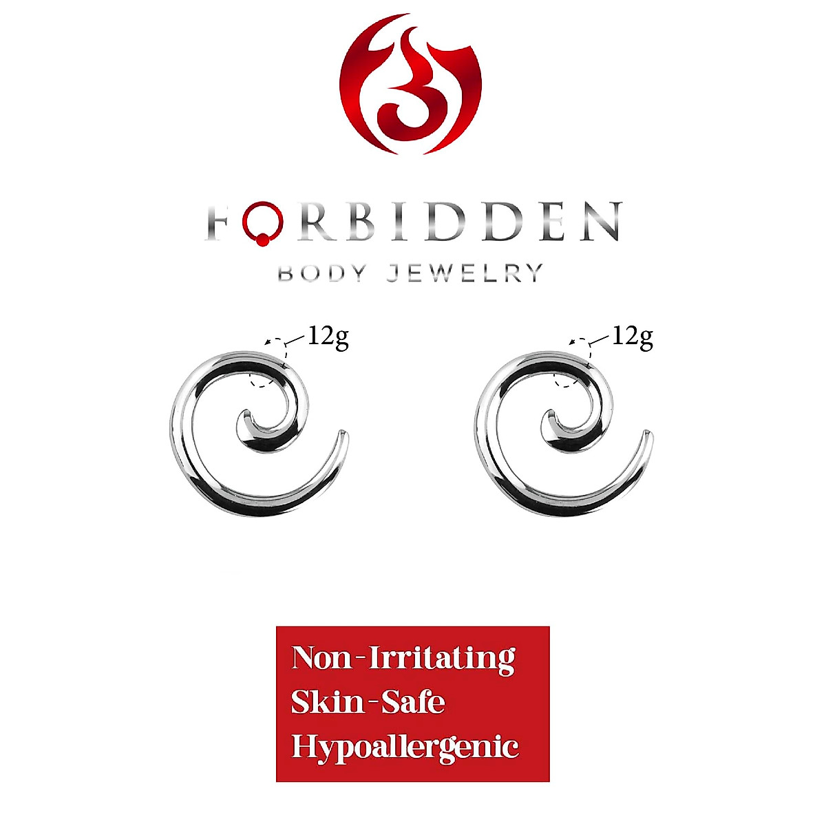 Forbidden Body Jewelry Pair of 12g (2mm) Surgical Steel Solid Spiral Taper Earrings