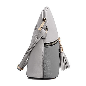 SG SUGU Lunar Lightweight Medium Dome Crossbody Bag Shoulder Bag with Double Tassels | Zipper Pocket | Adjustable Strap|Gray/Dark Gray