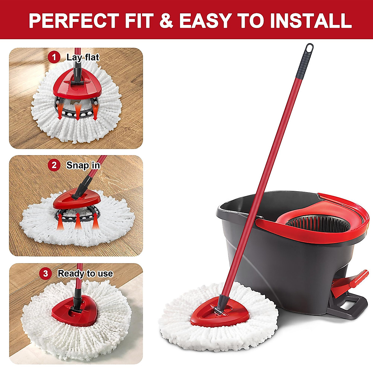 12 Pack Mop Replacement Heads Compatible with Spin Mop, Microfiber Spin Mop Refills, Easy Cleaning Mop Head Replacement