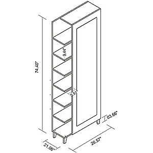 Pemberly Row Modern Wood 7 Shelf Shoe Rack with Mirror in White