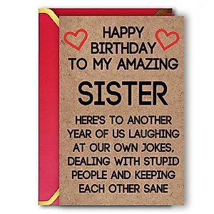 Ziwenhu Humor Sister Birthday Gift Ideas from Brother Cousin, Cute Sister Birthday Card from Best Sister, Funny Birthday Card for Sister, Happy Birthday To My Amazing Sister Card