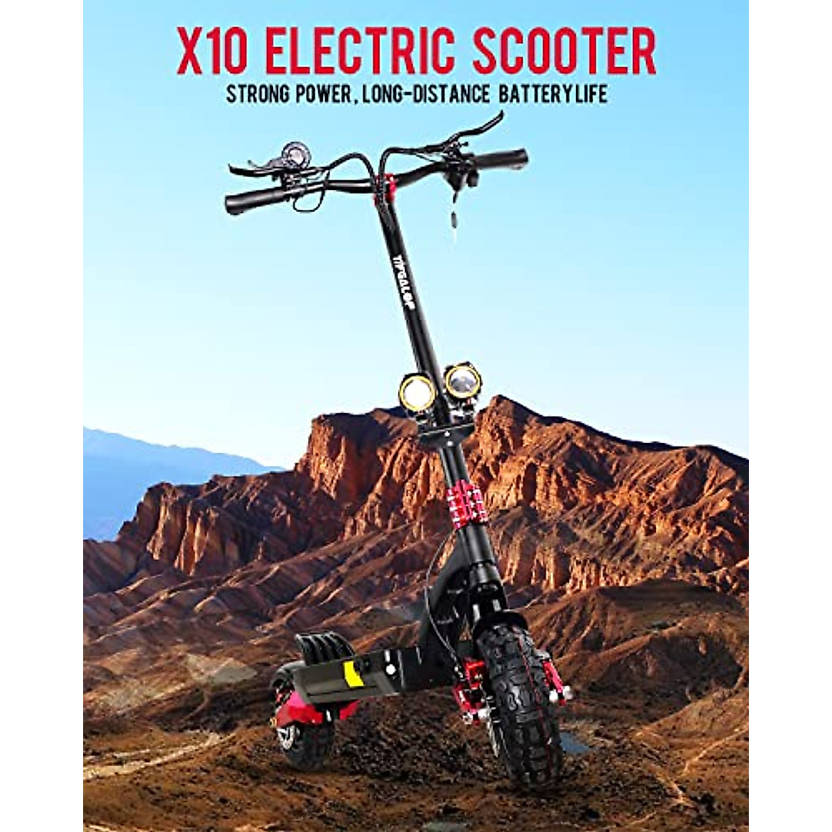 TIFGALOP Adult Electric Scooter Motor Power 1600W Maximum Speed 33 MPH Range 80~90KM，10 inch tubeless Off-Road Tires Convenient Folding Sports Scooter