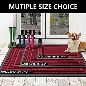 Buganda Floor Door Mat, Heavy Duty Doormat Outdoor Indoor, Natural Rubber Mat, Non Slip, Low Profile Outdoor Mat for Home Entrance, Garage, Patio Porch Farmhouse, 36x24, Wine Red