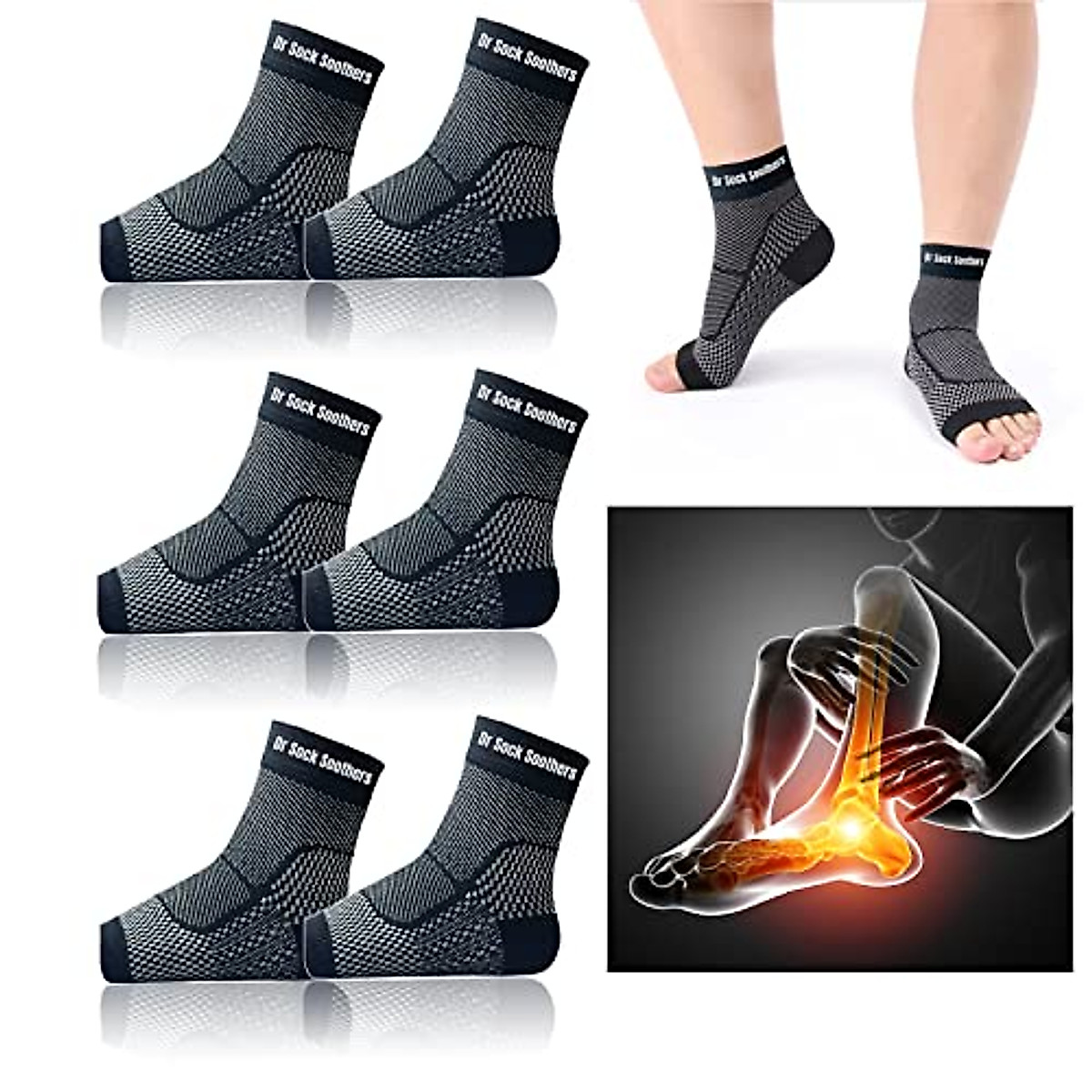 Dr Sock Soothers™, 3Pairs Dr Sock Soothers for Women, Dr Sock Soothers for Men, Plantar Fasciitis Socks,Including Relief of Plantar Fasciitis, Arch Pain, and Heel Pain. Helps Stabilize Feet and Prevent Injuries.(Small)