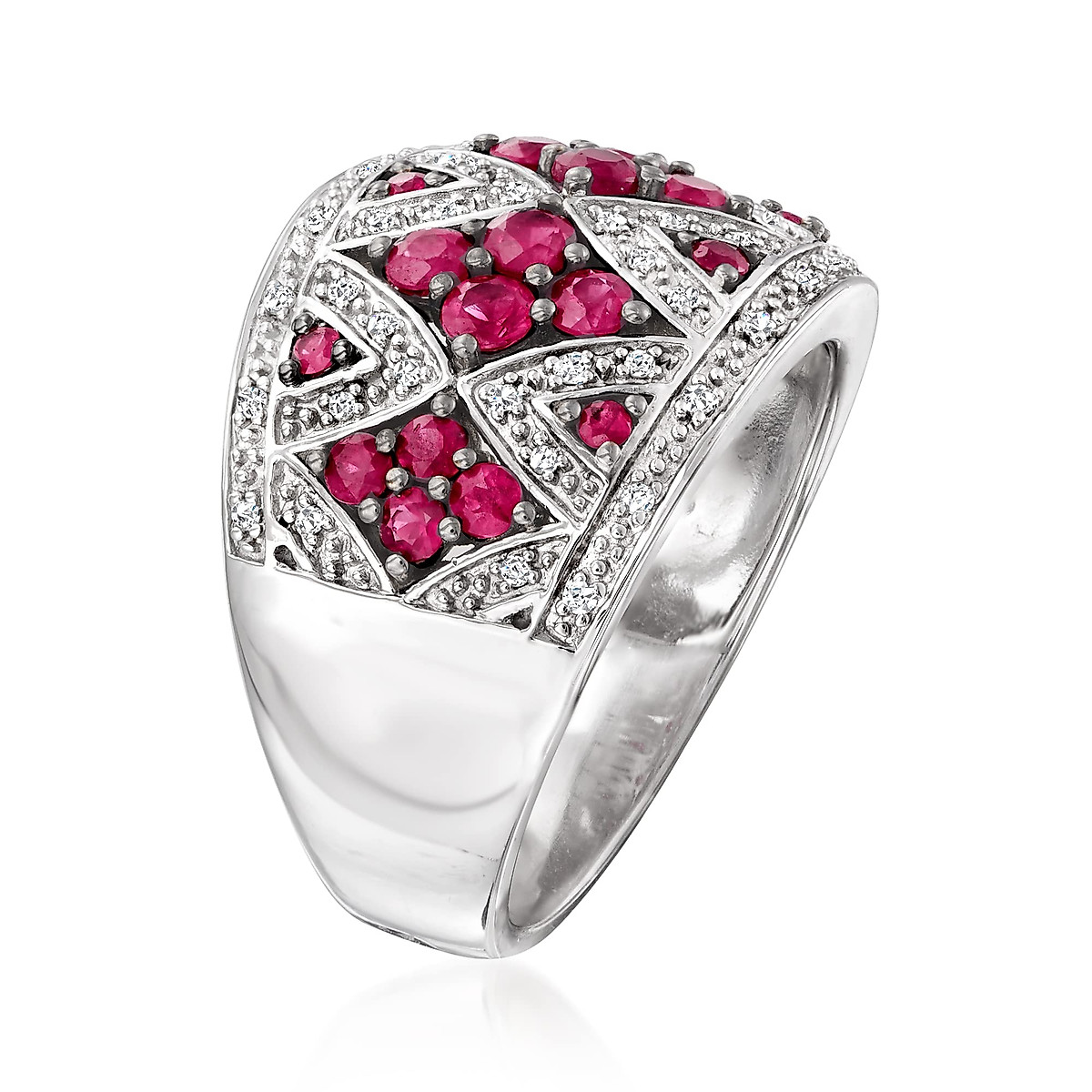 Ross-Simons 1.00 ct. t.w. Ruby and .10 ct. t.w. Diamond Dome Ring in Sterling Silver. Size 7