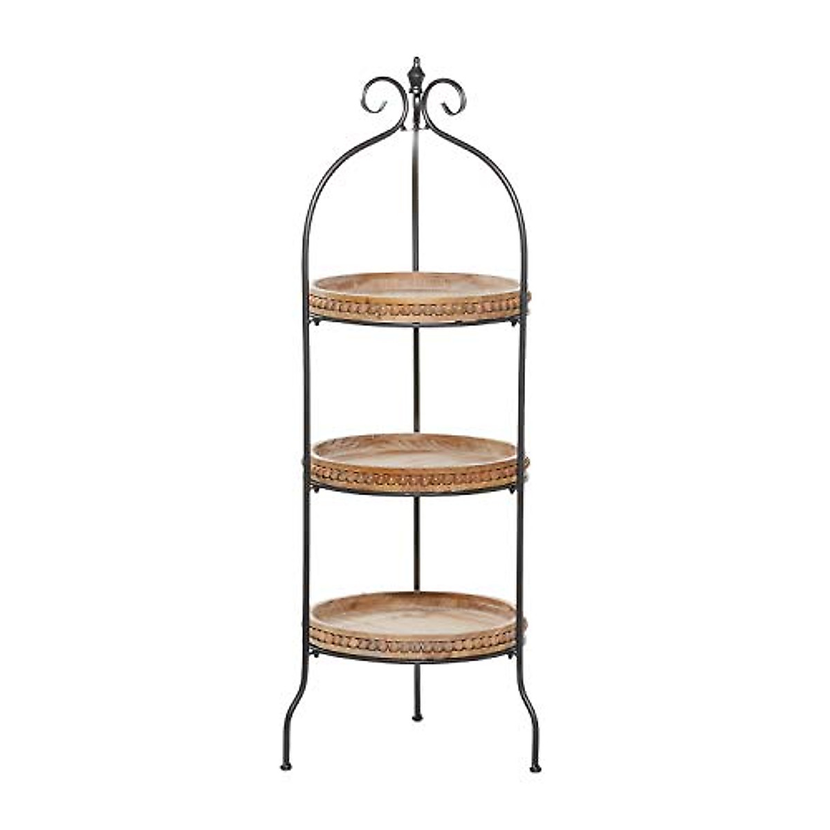 Deco 79 Metal Arched Beaded 3 Shelves Shelving Unit with Scroll Top, 17" x 17" x 51", Brown