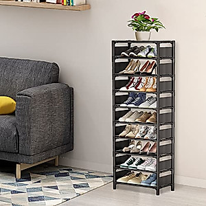 sunvito 10 Tiers Shoe Rack, Tall Narrow Shoe Rack Sturdy Stackable Shoe Shelf Storage Organizer, Holds 20-25 Pairs Vertical Shoe Stand for Closets, Entryway, Black