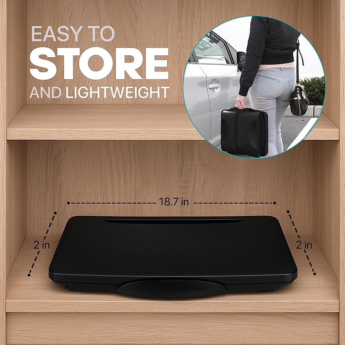 Folding Lap Desk, Laptop Desk, Breakfast Table, Bed Table, Serving Tray - The lapdesk Contains Extra Storage Space and dividers & Folds Very Easy, Great for Kids, Adults, Boys, Girls (Black)