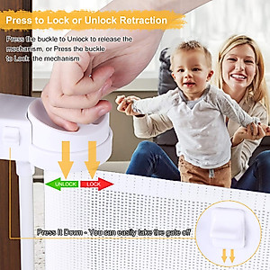 Mesh Retractable Gates for Babies and Pets, PRObebi Safety Baby Gate for Indoor/Outdoor/Stairs/Doorways/Deck/Banisters (130cm/52 inch)