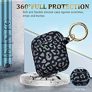 Leopard Silicone Airpods Case, Gawnock Soft Case Cover Flexible for Airpods 2nd/1st Generation Floral Print Cover for Women Girls with Keychain - Gray Leopard Cheetah