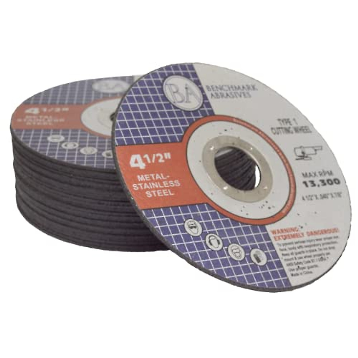 Benchmark Abrasives 4-1/2" Quality Thin Cut Off Wheel Metal & Stainless Steel 0.040" Thick 7/8" Arbor, Aluminum Oxide Cutting Wheel, Grinding Wheel - 25 Pack