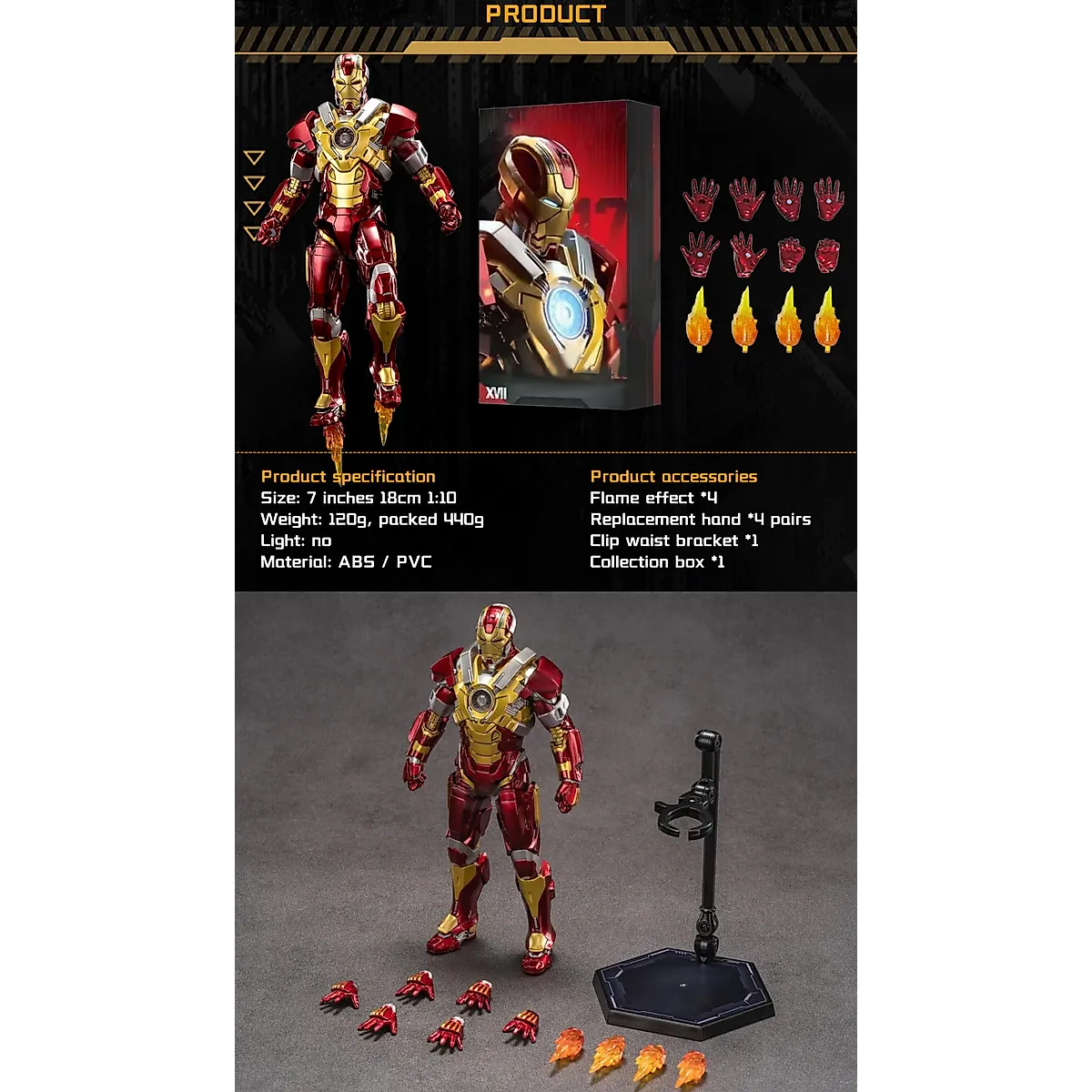 KUOMISUL 7 Inch Ironmɑn MK17 Action Figure,Exquisite Painting Collectible Toy with Lots of Accessories (1/10 Scale)