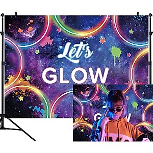 DULUDA 5X3FT Glow Neon Party Backdrop Colorful Laser Ray Splatter Photography Background Graffiti Spray Paint Disco Retro Dance in The Dark Night Birthday Banner Decorations Photo Booth Props BD44F