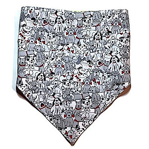Matching Pleated Face Mask Reversible Puppy Dog Bandana, Cute Grey White Black Cartoon Dog Mutt Red Tongue, Adjustable Snap, Personalized Premium Durable 100% Cotton, Around head elastic fabric ties