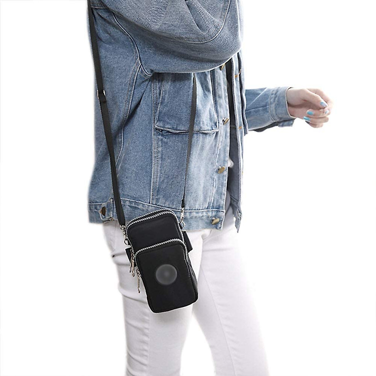 Amamcy Nylon Crossbody Cellphone Pouch Waterproof 3 Layers Unisex Phone Bag Shoulder Bag Coin Purse for Women Men